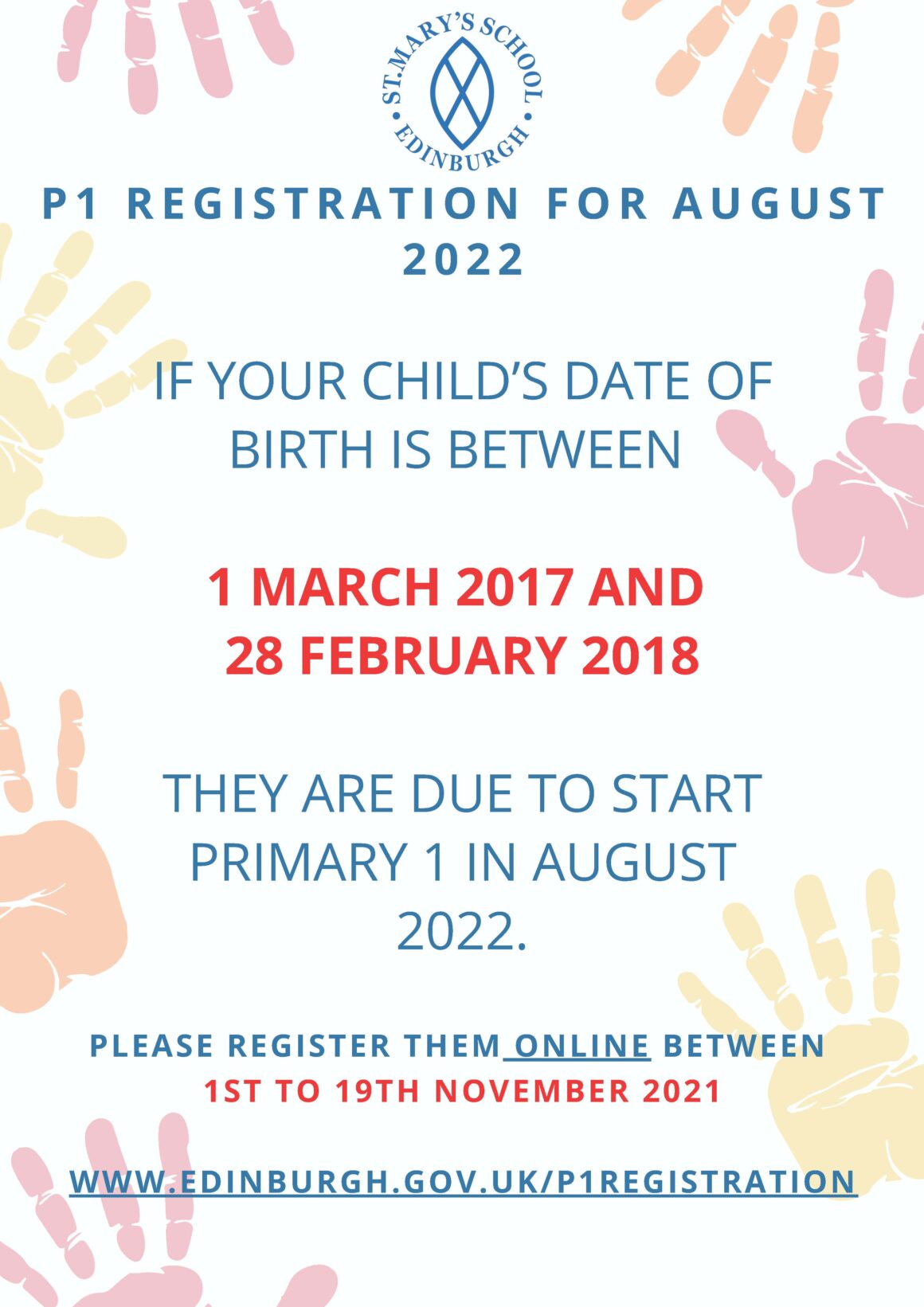 P1 Registration for August 2022 - St Mary's Primary School Edinburgh